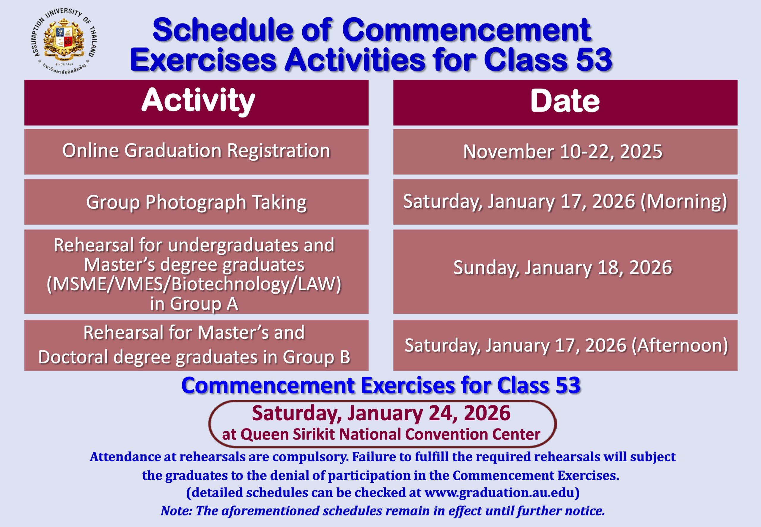 Announcement for Online Graduation Registration for Class 53 - Office ...